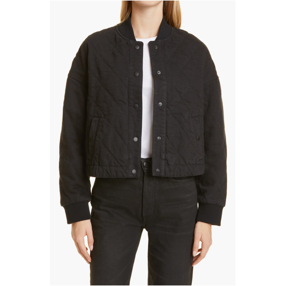 rag & bone | Jackets & Coats | Val Quilted Cropped Denim Jacket Black ...